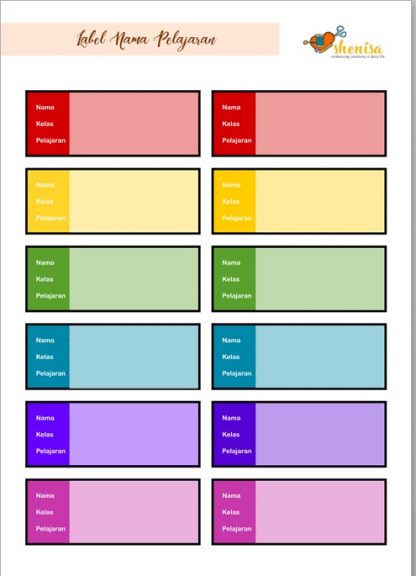 Template Label Nama Buku Pelajaran Anak (Word, PDF, PNG) - She Nisa